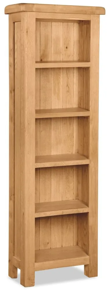 SAN REMO - Natural Oak Slim Bookcase, 180cm Tall Narrow Bookshelf with ...