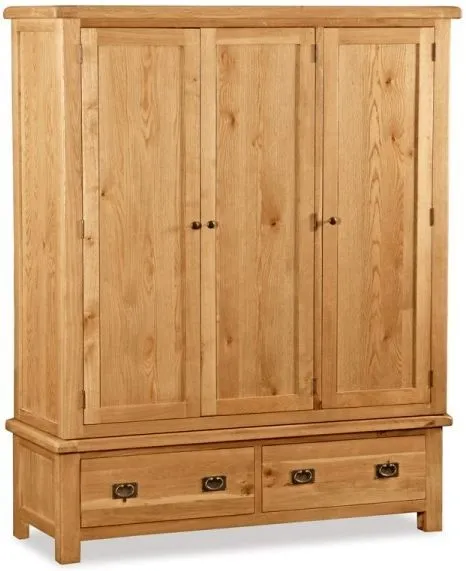 SAN REMO - Natural Oak Triple Wardrobe with 3 Doors & 2 Bottom Storage ...