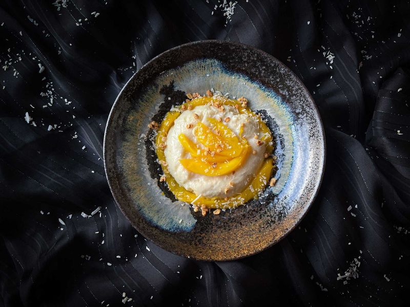 Pudding mangue et coco faible en calories, riche en protéines