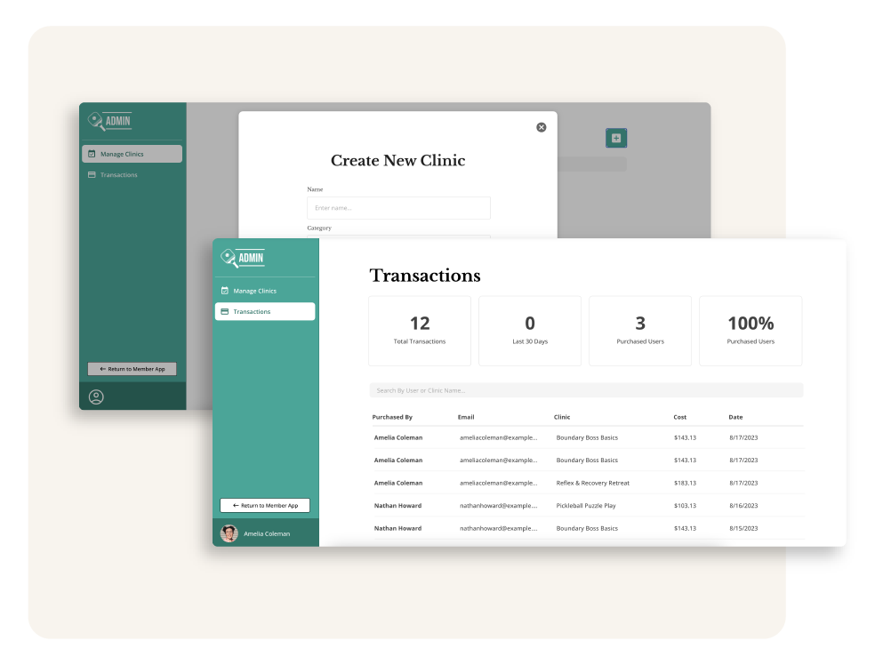 Classes Admin Dashboard Feature Template | Adalo - Build Custom Apps, No Coding Required