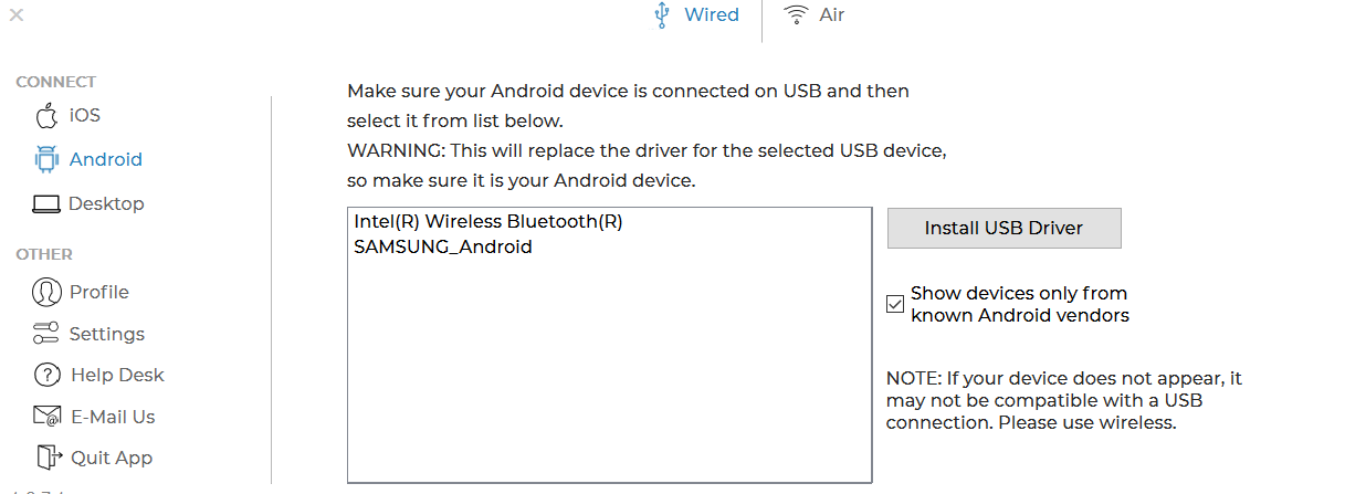 Connect Your Android Device Via Cable