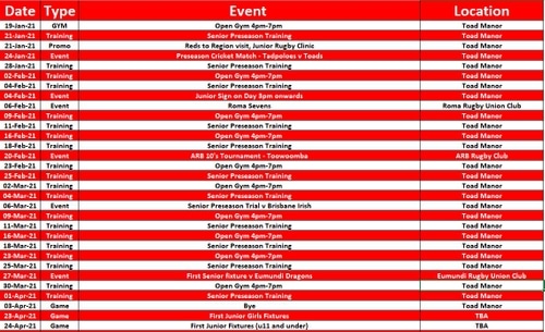 Calendar | Nambour Toads Rugby Union Club