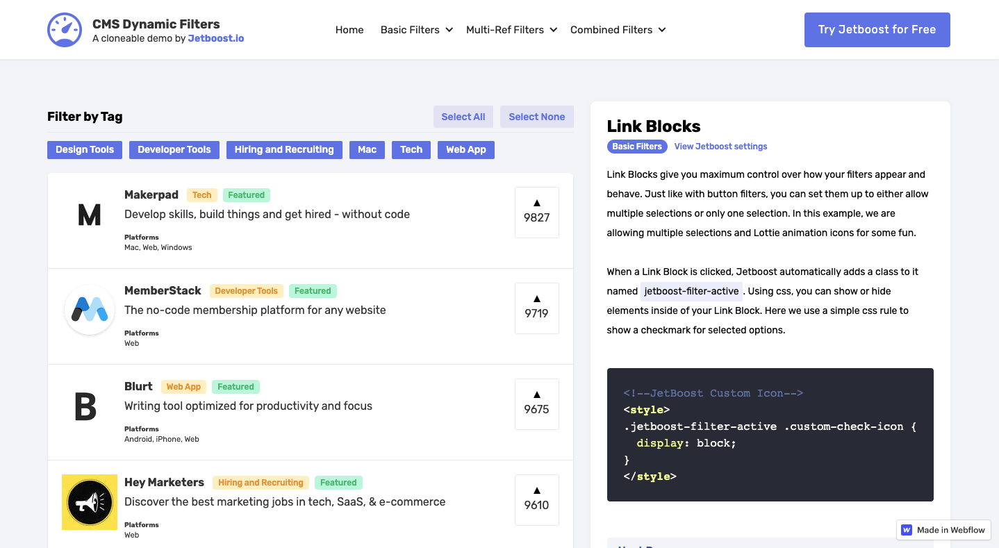Add CMS Filters to your Webflow Collections | Jetboost