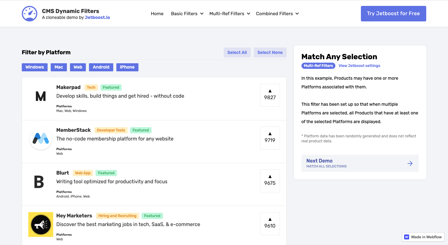 Add CMS Filters to your Webflow Collections | Jetboost