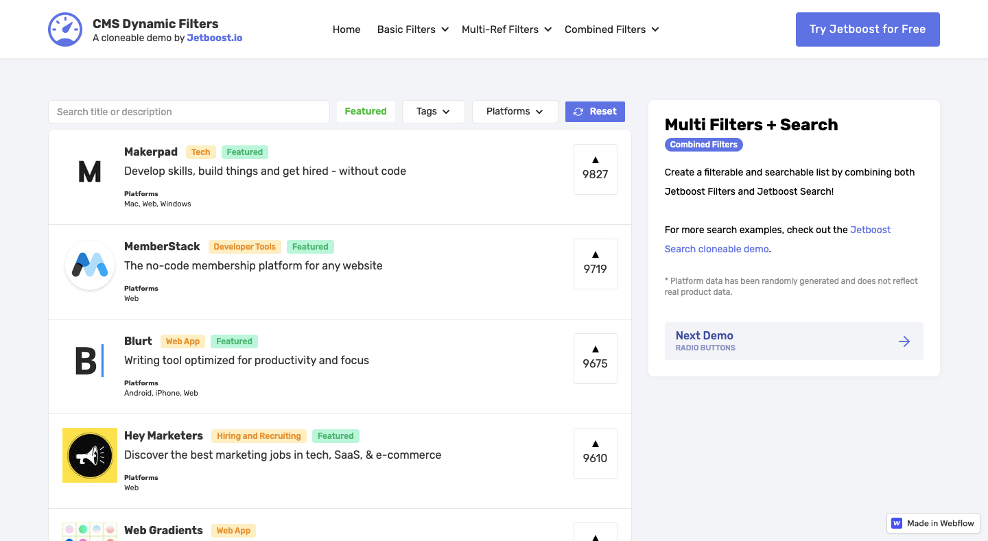 Add CMS Filters to your Webflow Collections | Jetboost