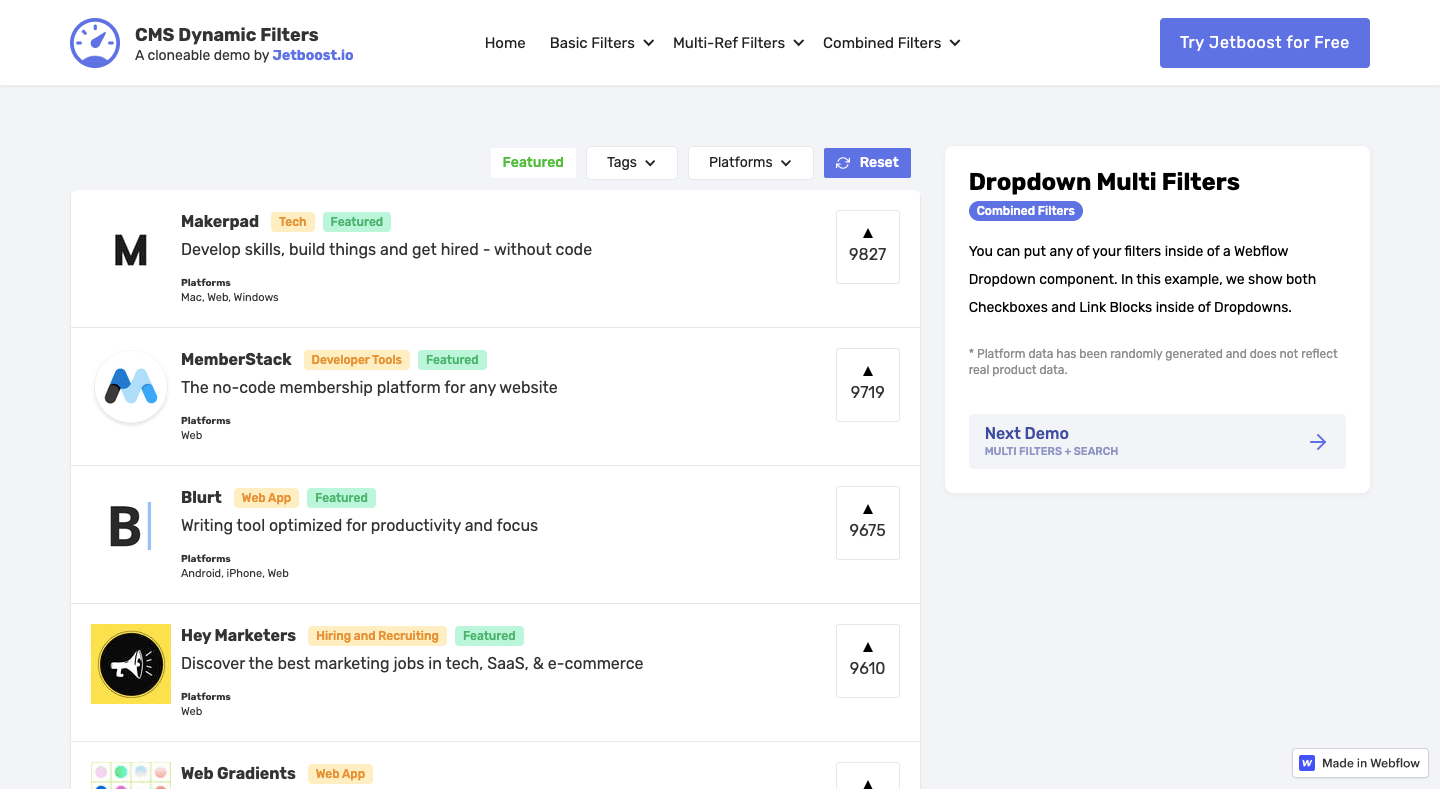 Add CMS Filters to your Webflow Collections | Jetboost