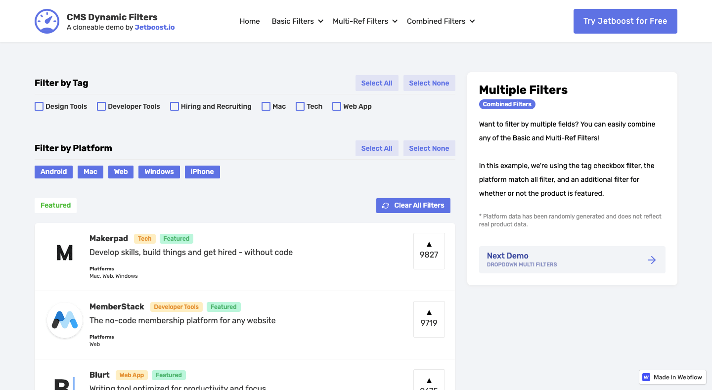 Add CMS Filters to your Webflow Collections | Jetboost