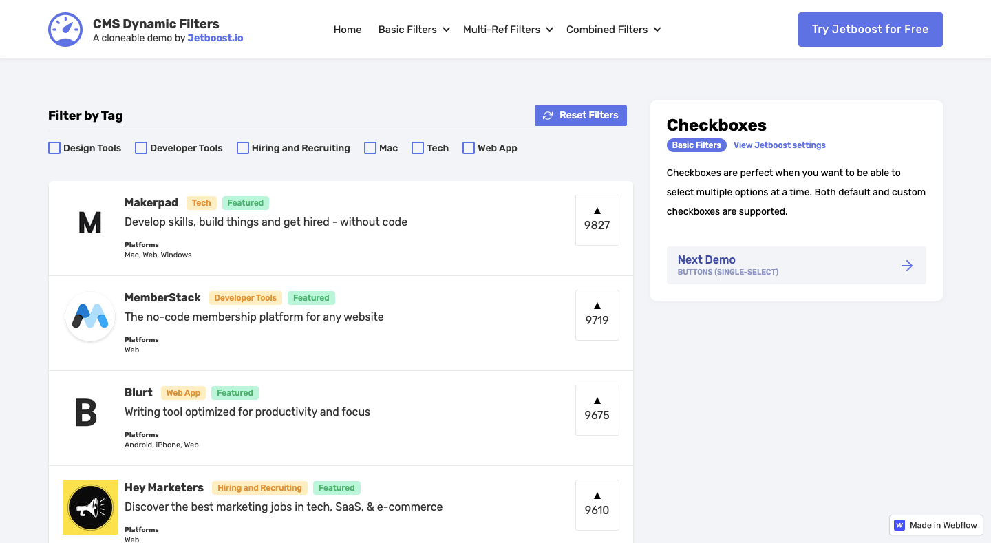 Add CMS Filters to your Webflow Collections | Jetboost