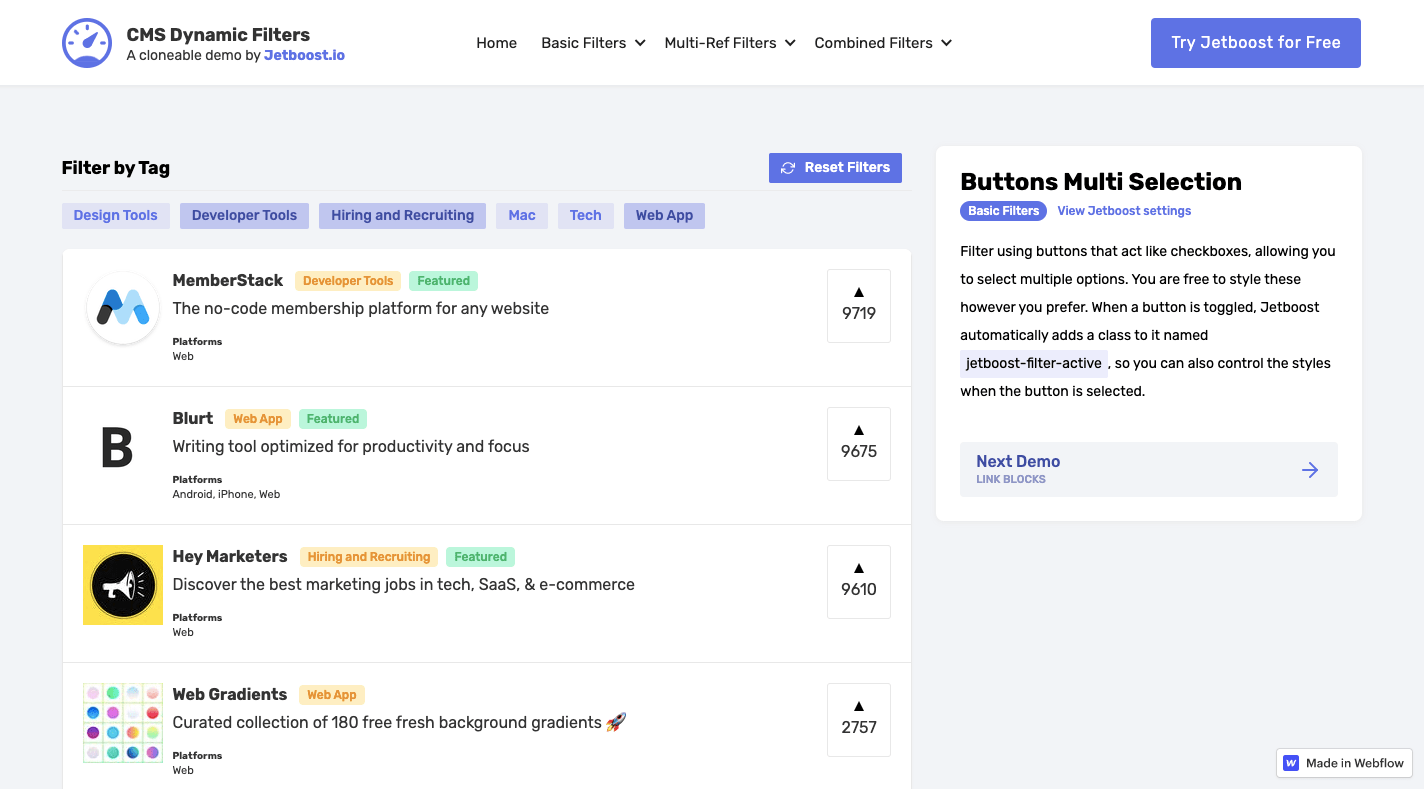Add CMS Filters to your Webflow Collections | Jetboost