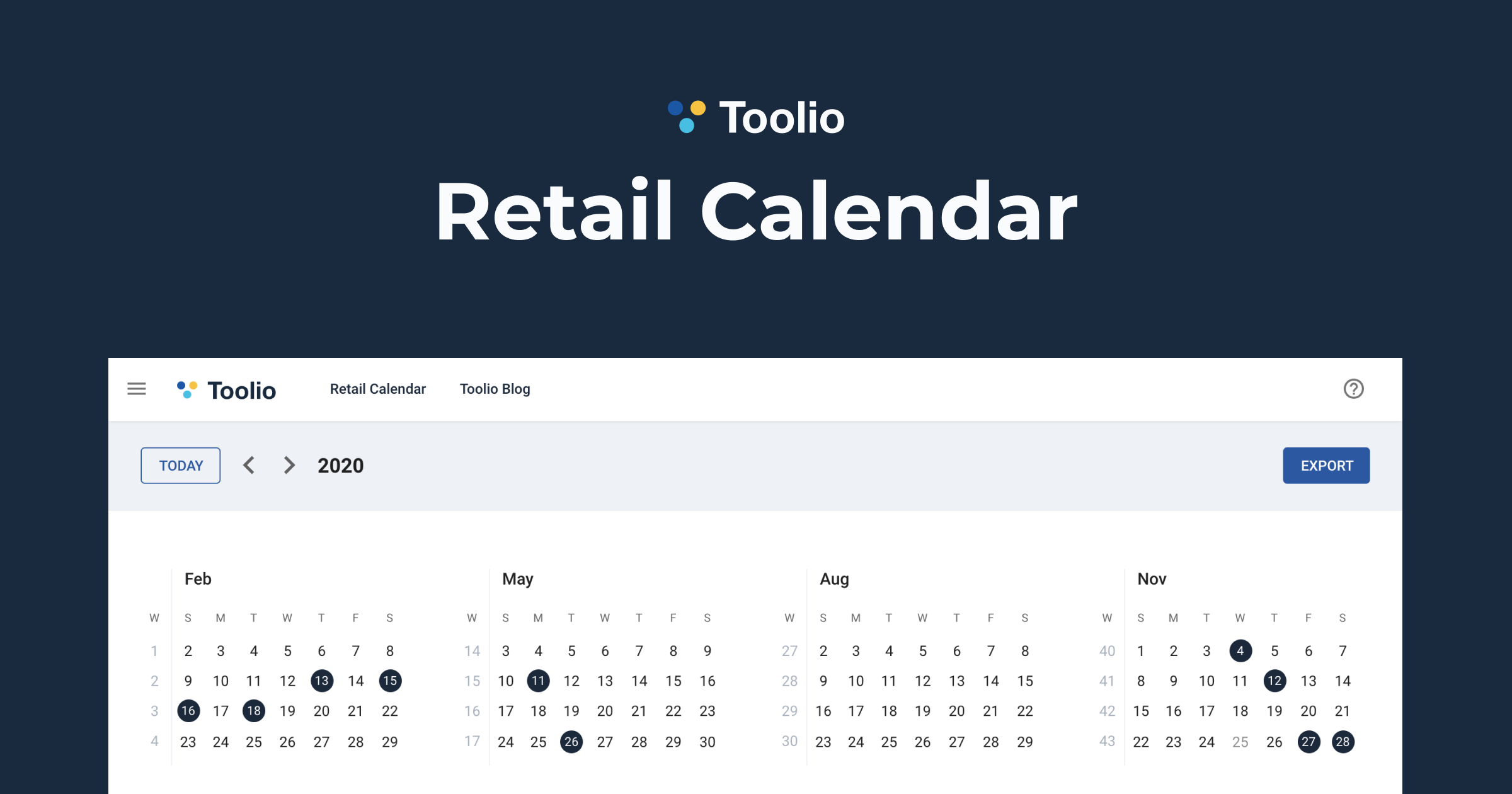 Toolio Retail Calendar