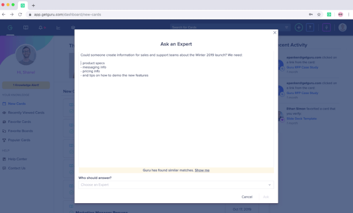 Key Features Of Guru's Knowledge Management Software