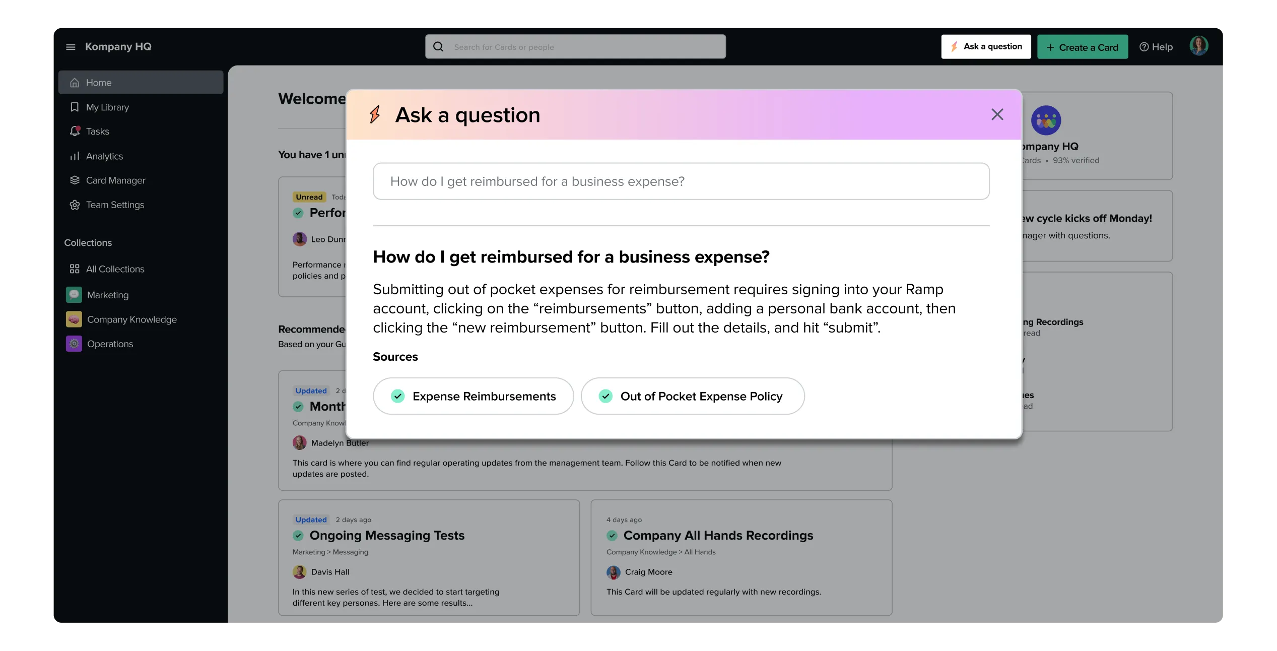 Key Features Of Guru's Knowledge Management Software