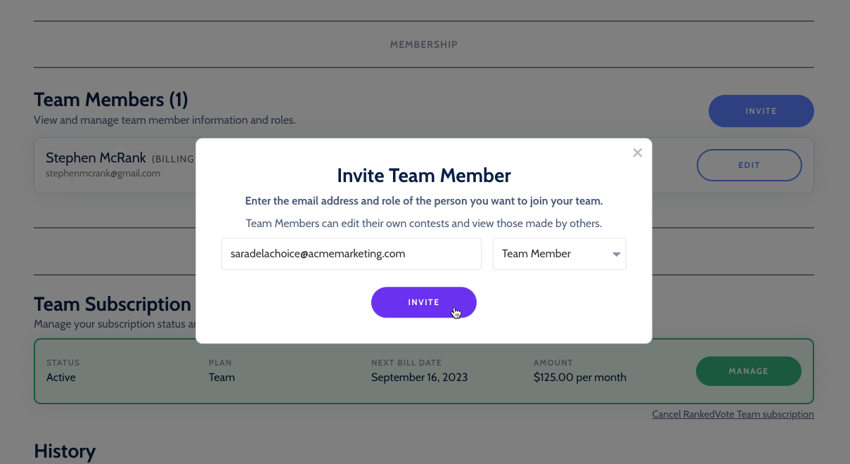 RankedVote: How to Use Team Workspaces