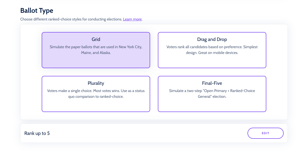 RankedVote: Choosing the Best Ballot Type