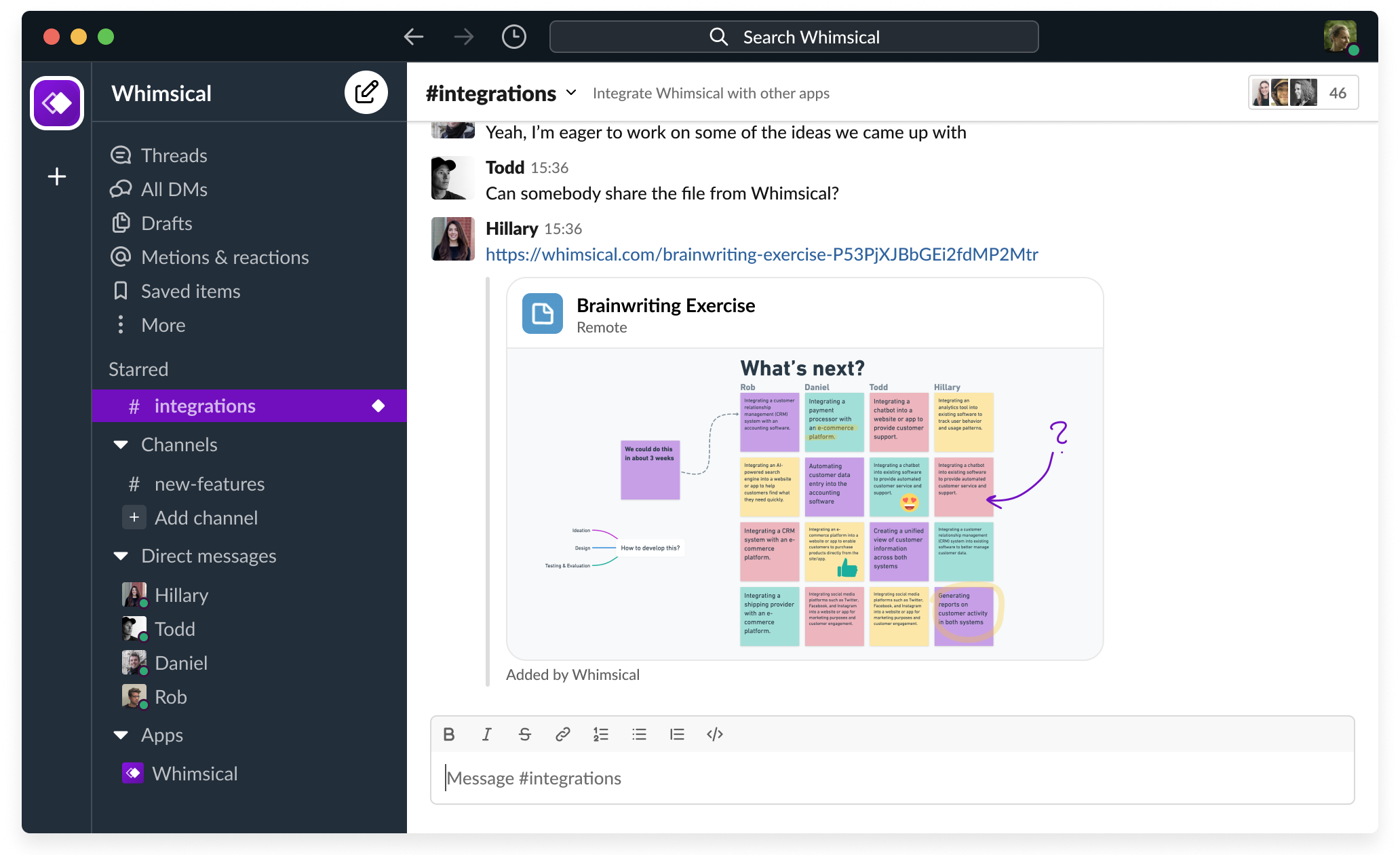 Whimsical Integration for Slack