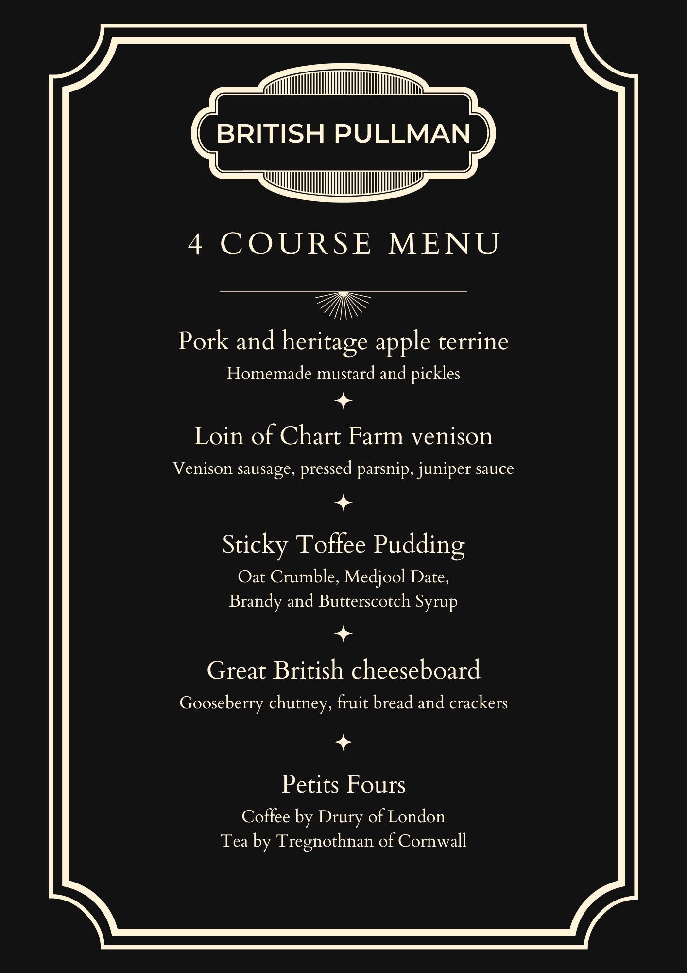 British Pullman Seasonal Menus
