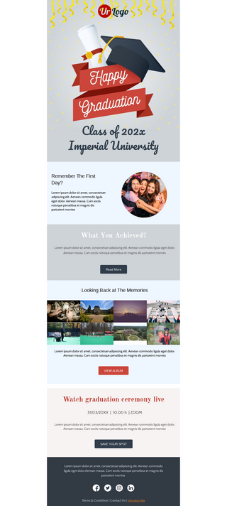 Graduation Ceremony Email Template | Unlayer