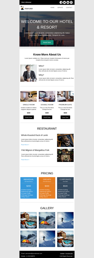 Hotel Resort Email Template | Unlayer