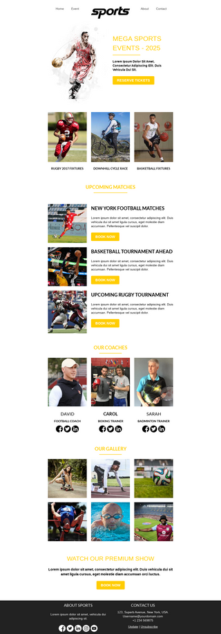 Mega Sports Event Email Template | Unlayer