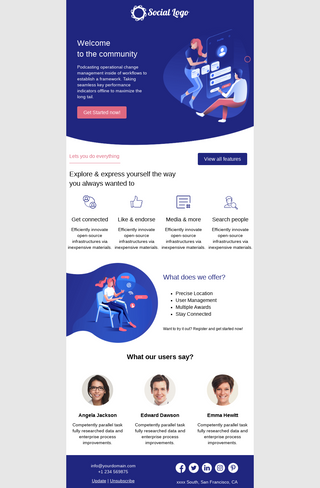 Social Networking and Community App Email Template | Unlayer