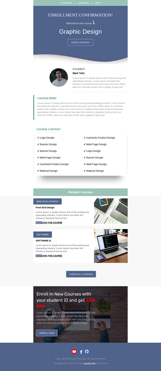 Course Enrollment Confirmation Email Template | Unlayer