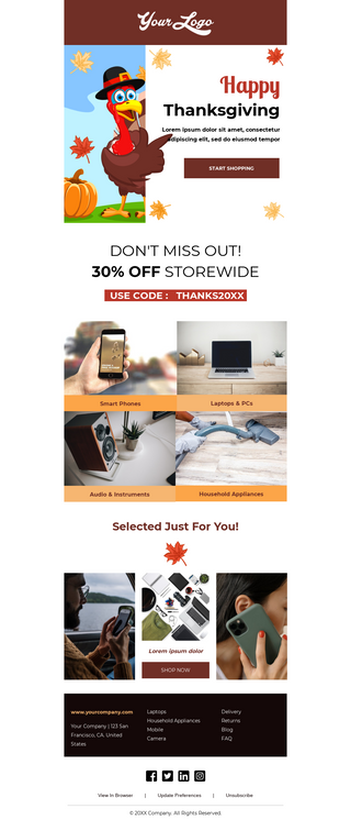 Thanksgiving Tech Gadgets Sale Email Template | Unlayer