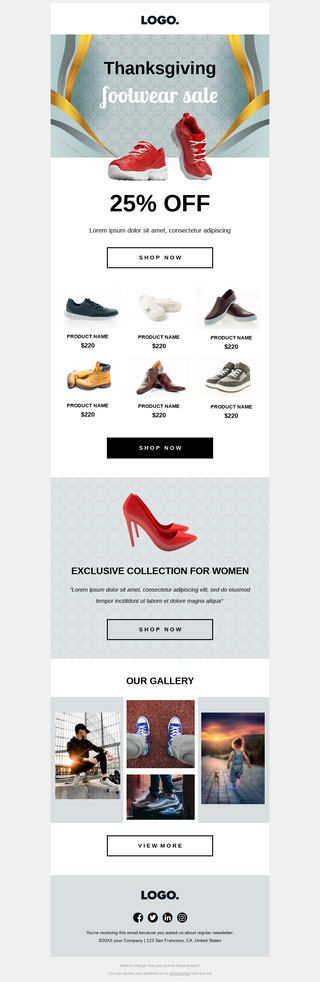 Thanksgiving Footwear Sale Email Template | Unlayer