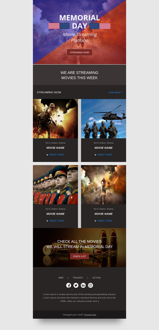 Best Memorial Day Movies Email Template | Unlayer