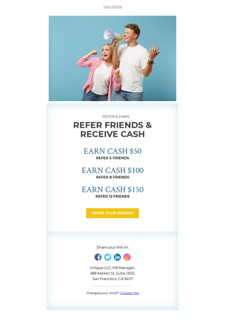 B2C Customer Referral Promotion Email Template | Unlayer