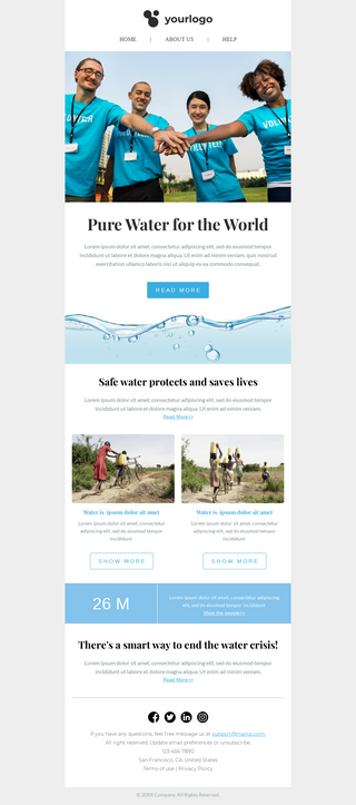 Clean Water NGO Promotion Email Template | Unlayer