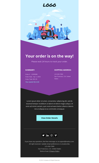 Order Delivery Details Email Template | Unlayer