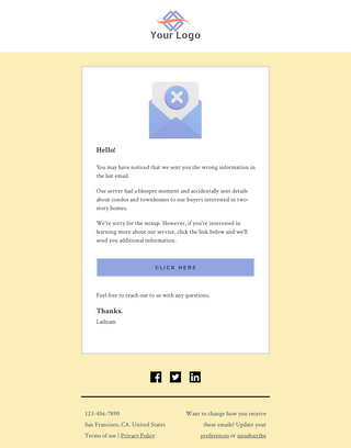Apology For Sending Wrong Email Email Template | Unlayer
