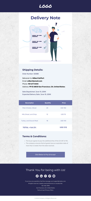 Food Items Delivery Notification Email Template | Unlayer