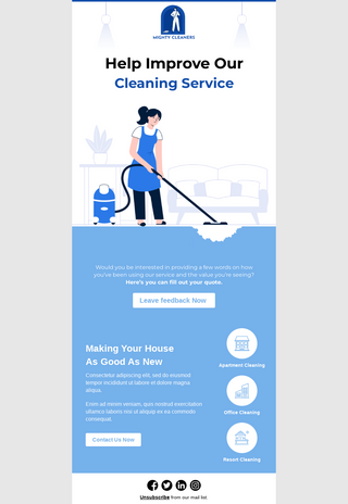 Cleaning Service Client Feedback Email Template | Unlayer