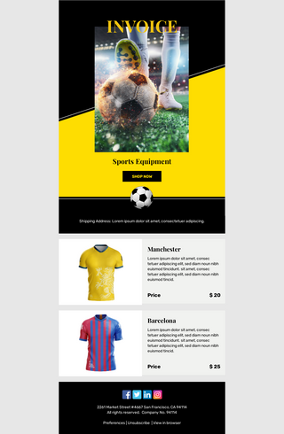 Sports Equipment Invoice Email Template | Unlayer