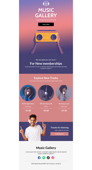 Music App Subscription Email Template | Unlayer