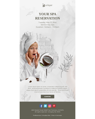 SPA Reservation Email Template | Unlayer