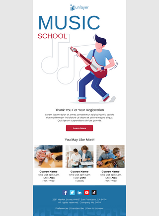 Music Lesson Booking Email Template | Unlayer