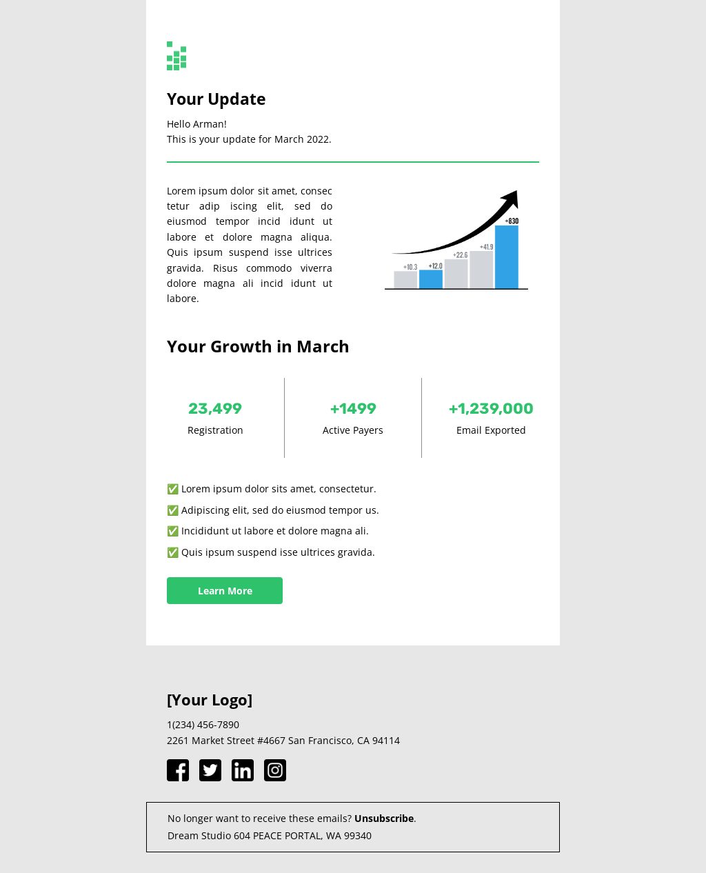 Investor Update Email Template | Unlayer
