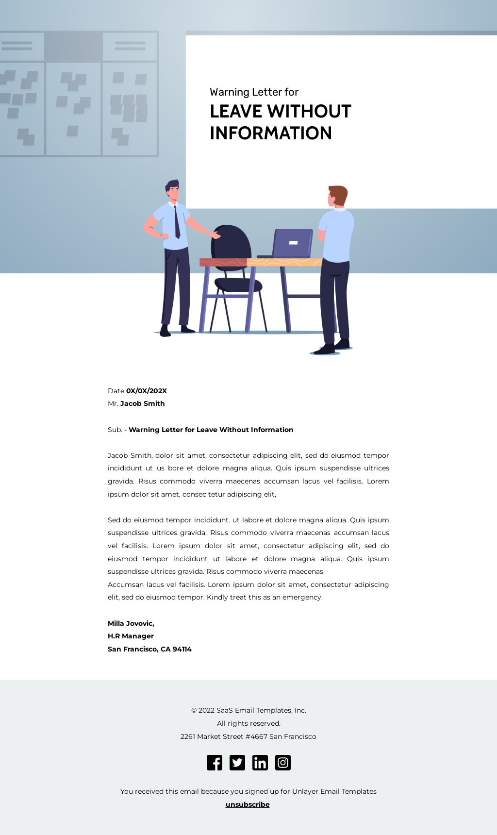 Employee Leave Without Information Email Template | Unlayer