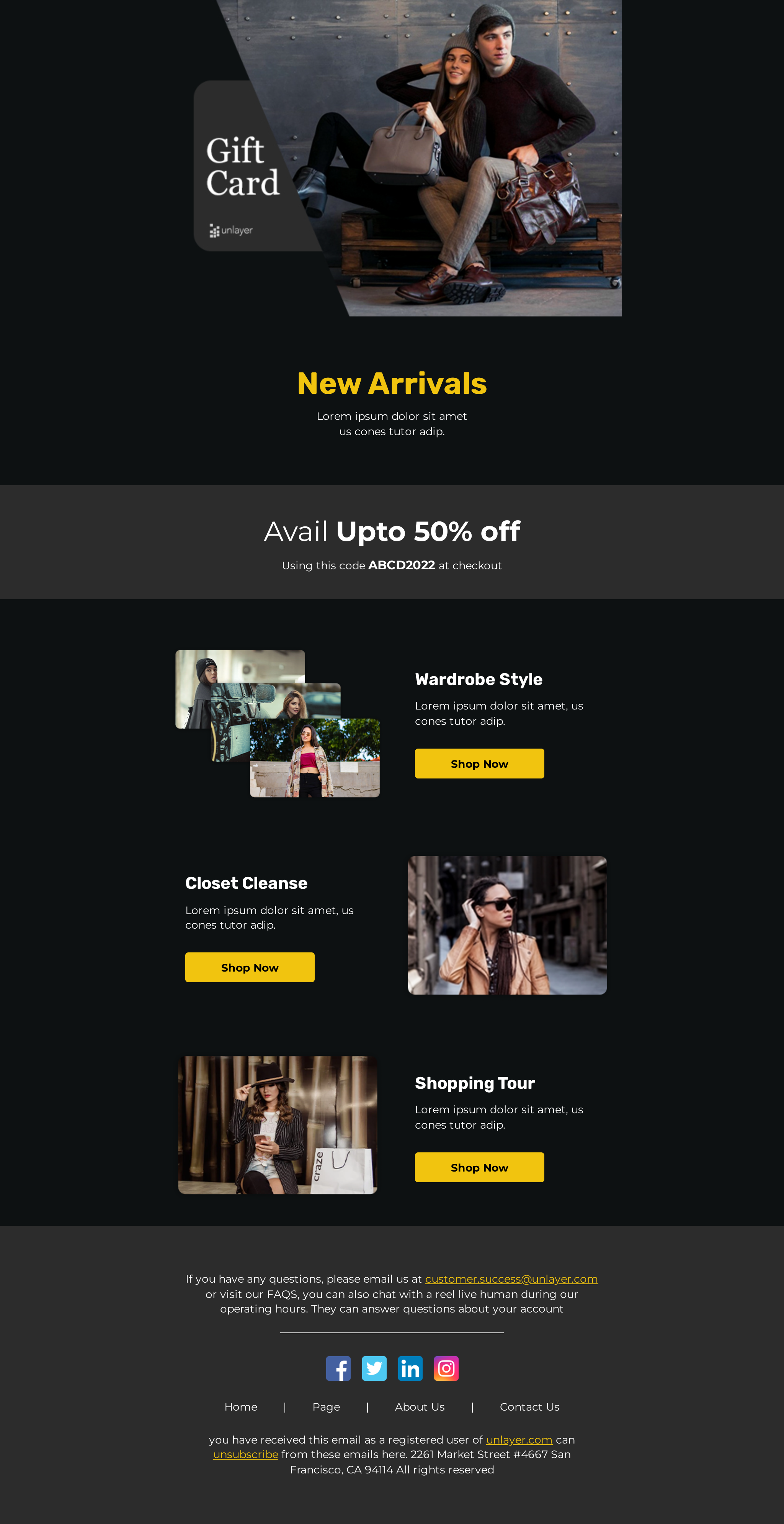New Collection Gift Card Email Template | Unlayer
