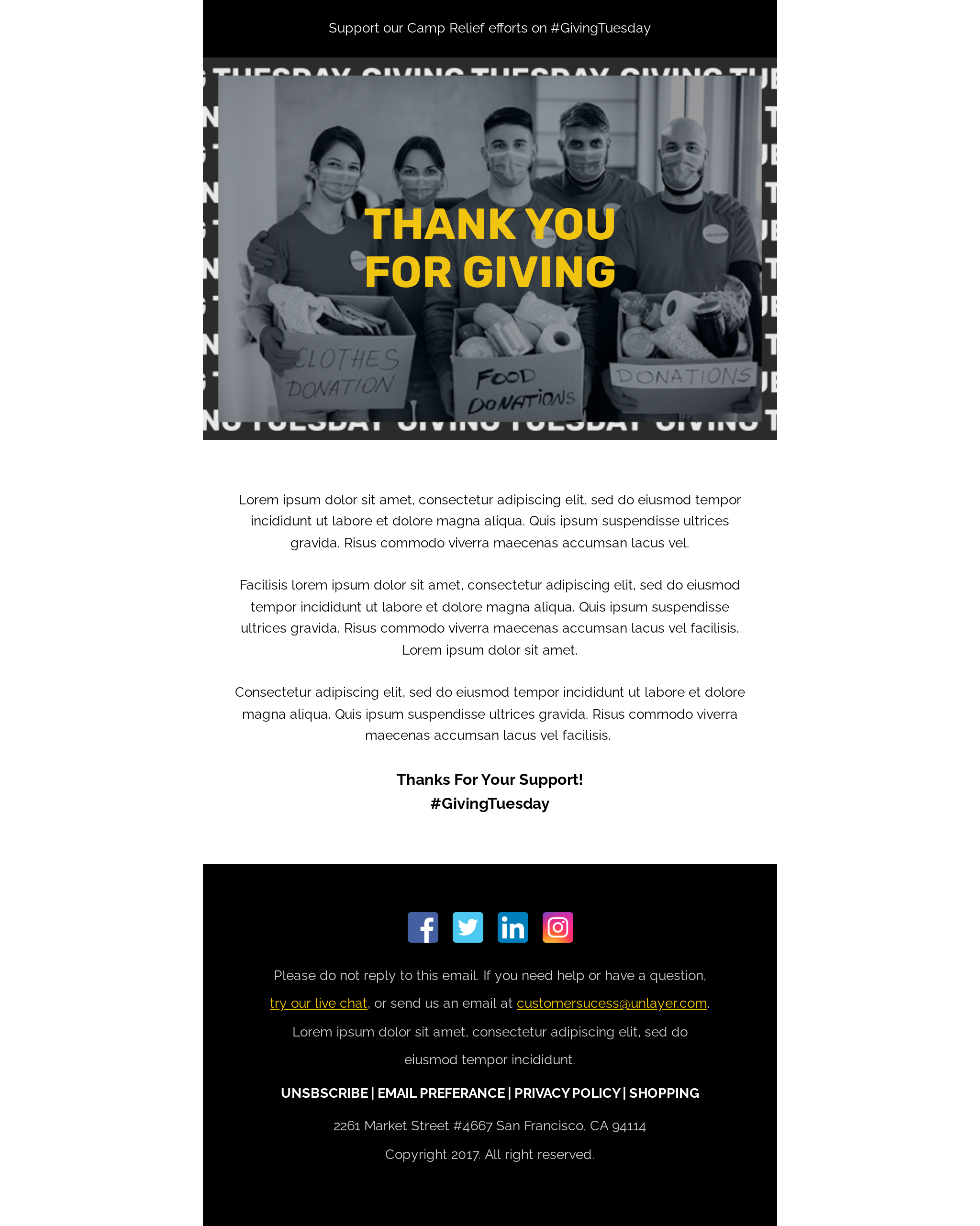 Giving Tuesday Thank You Email Template | Unlayer