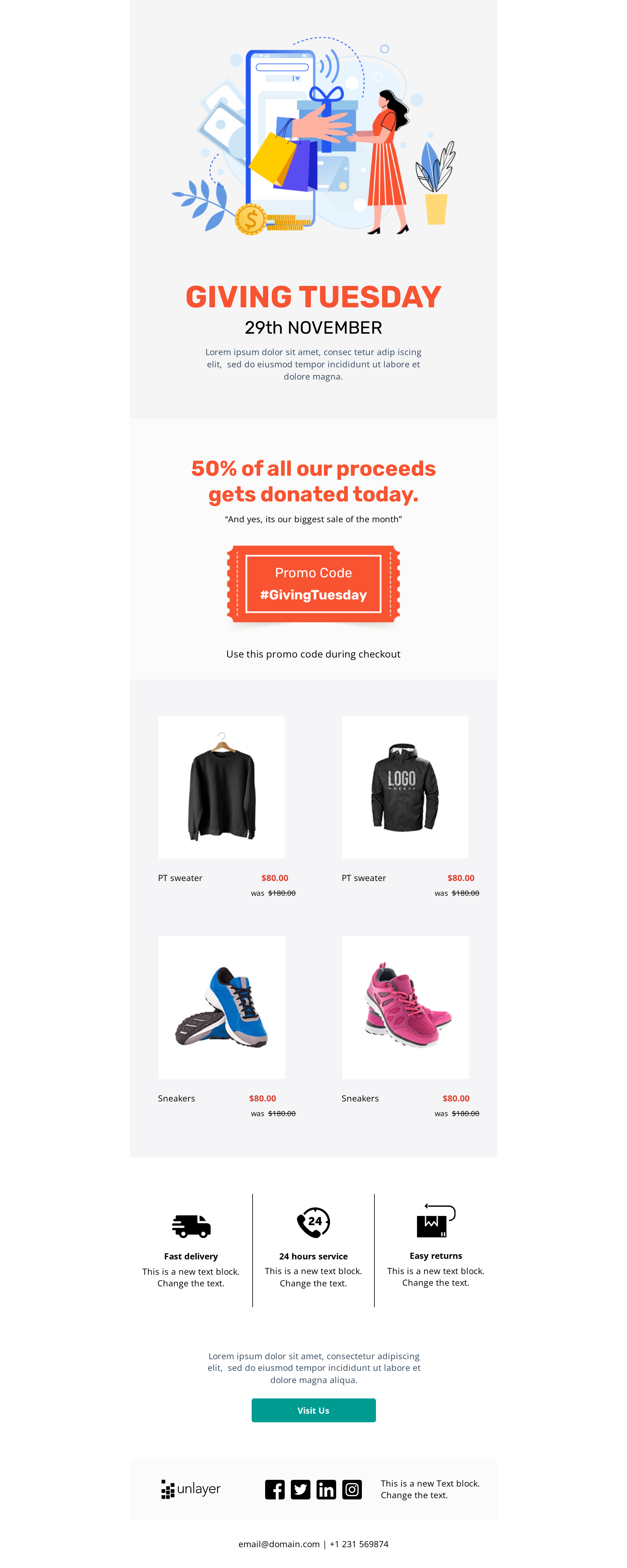 Giving Tuesday Sale Email Template | Unlayer