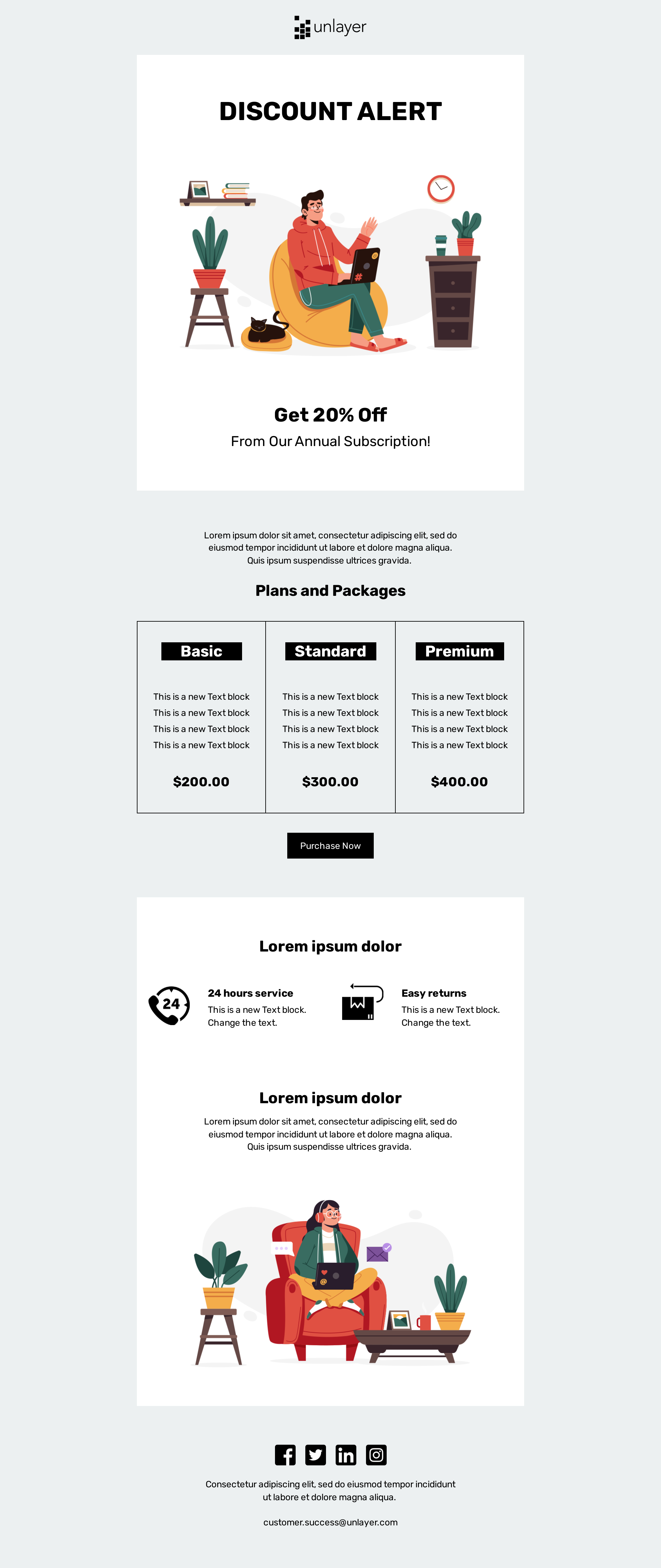 Subscription Plan Email Template | Unlayer