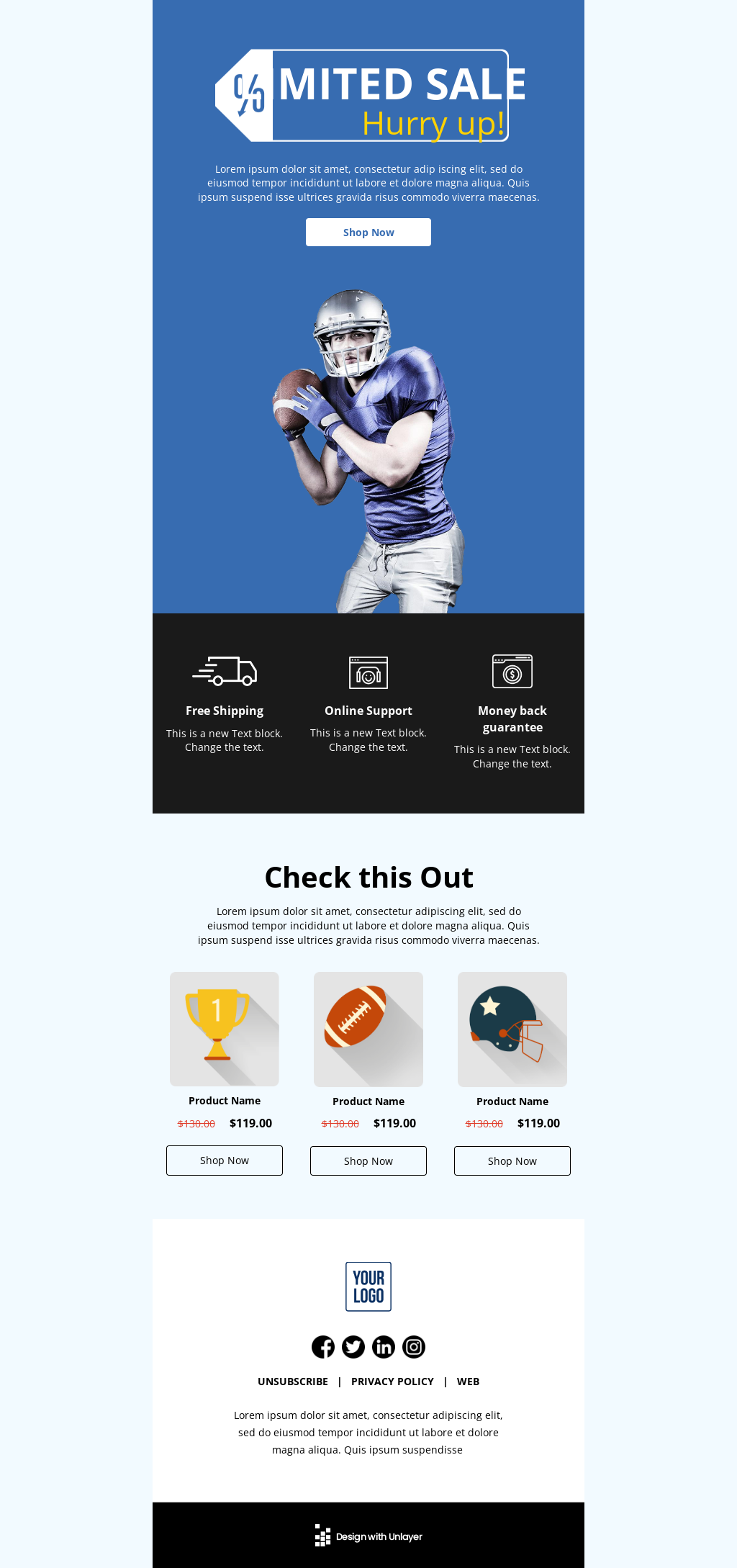Free Email Templates for Super Bowl | Unlayer