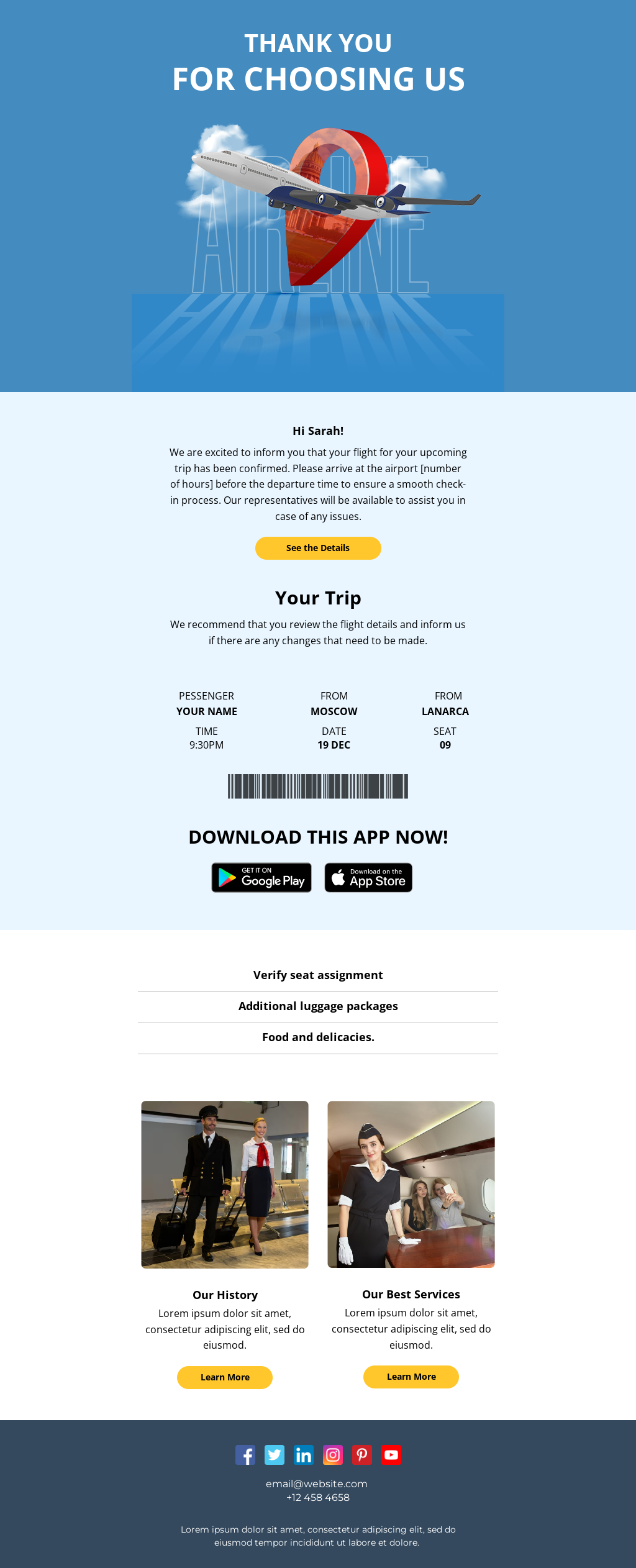 Flight Details Email Template | Unlayer