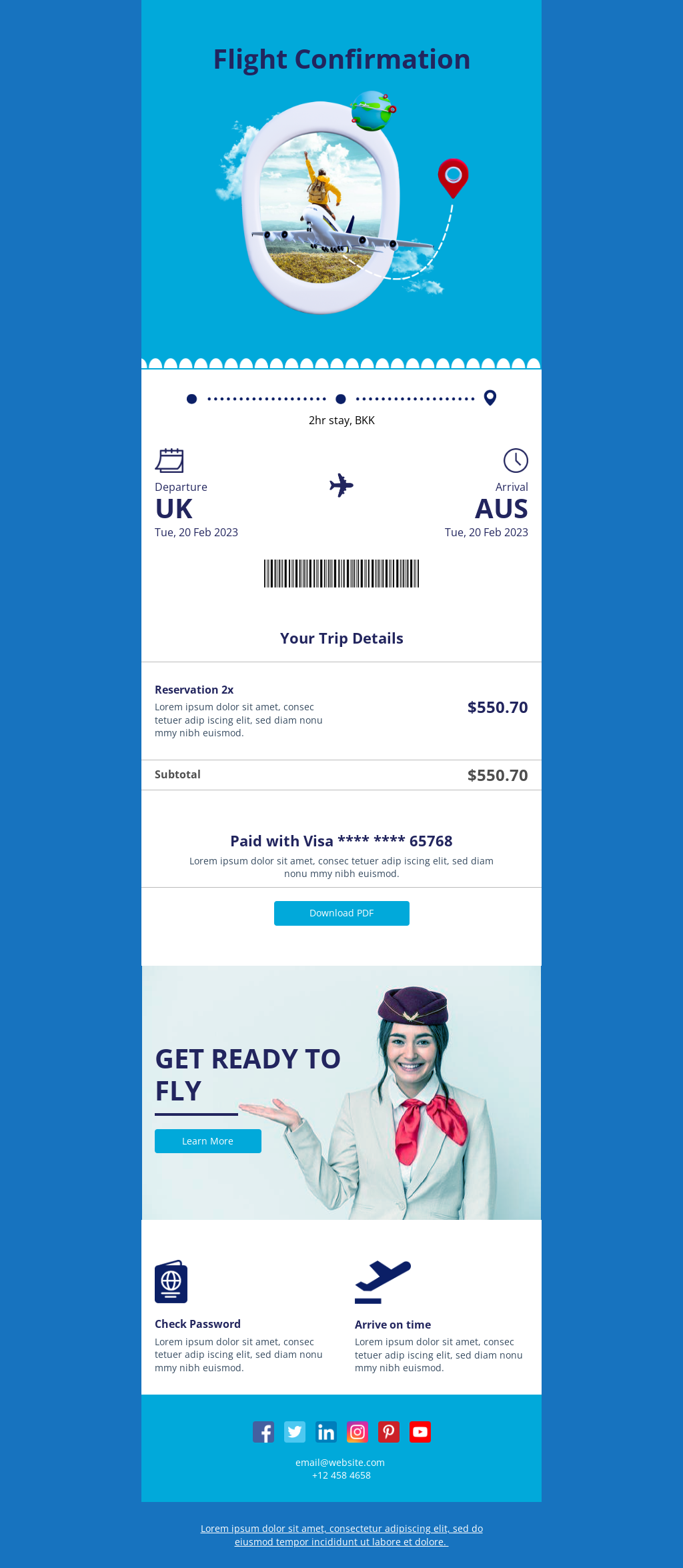 Flight Confirmation Email Template Unlayer