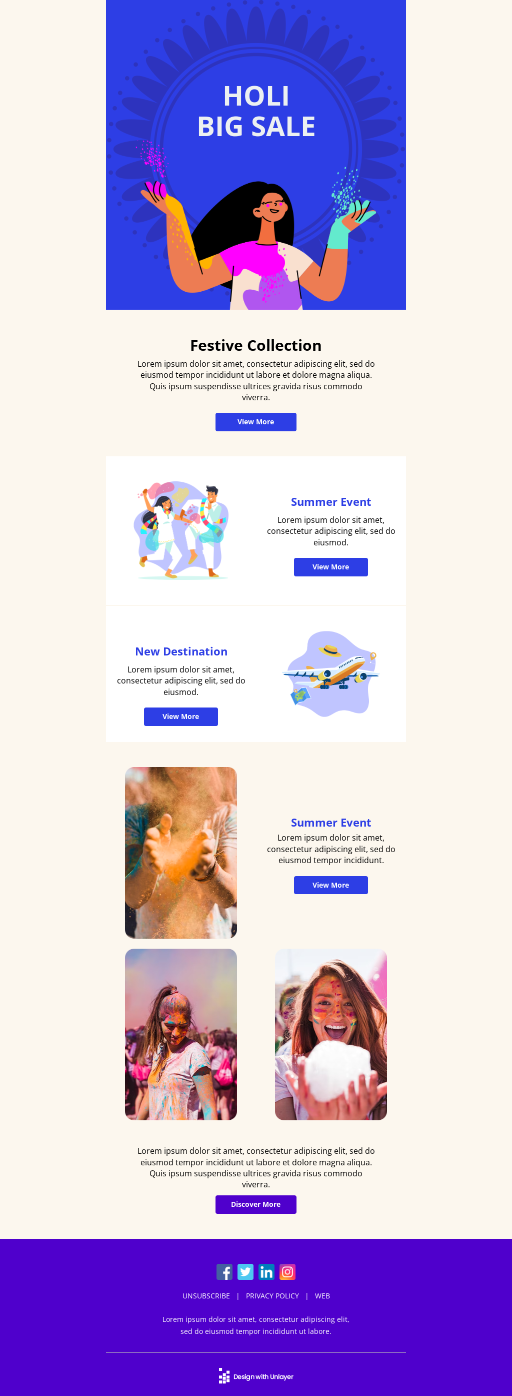 Holi Big Sale Email Template | Unlayer