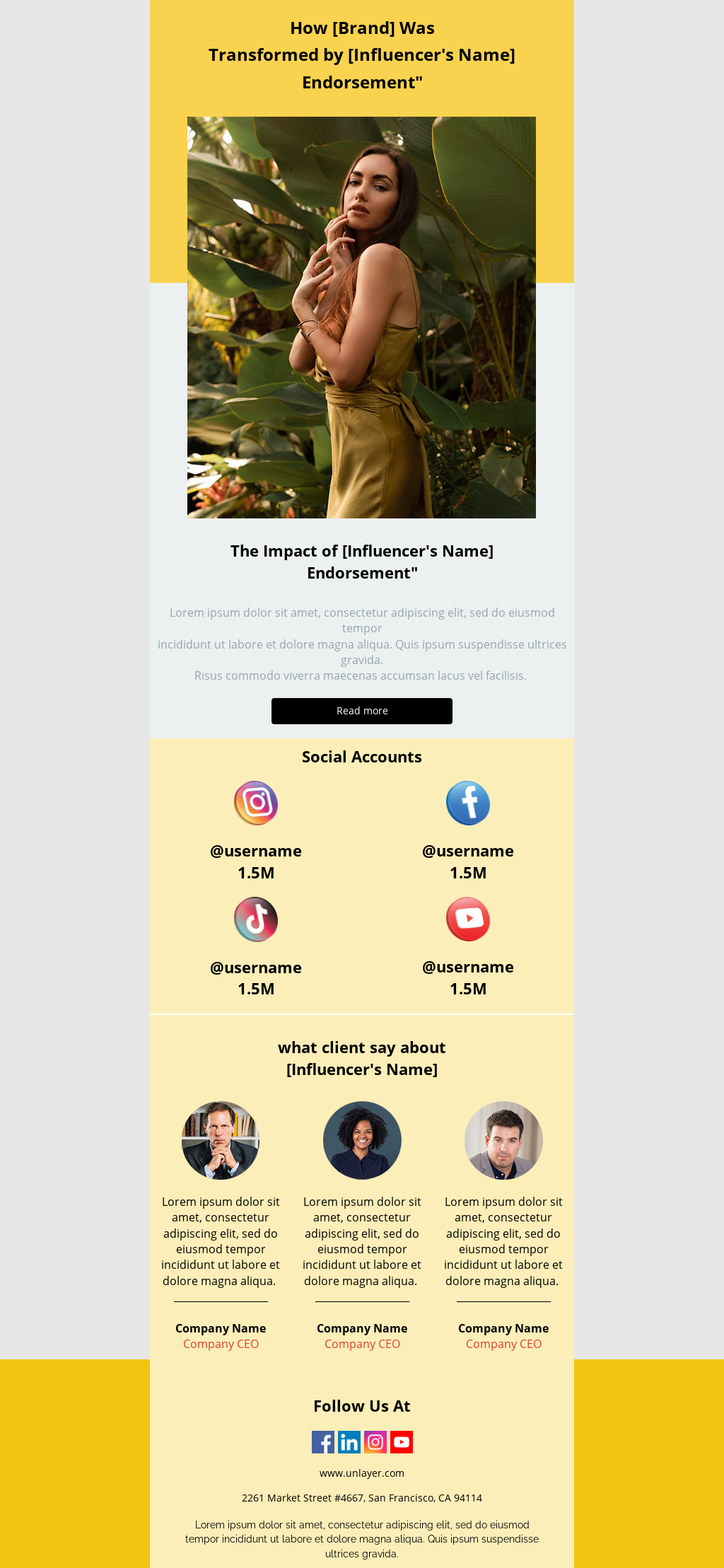 Influencer Endorsements Email Template | Unlayer