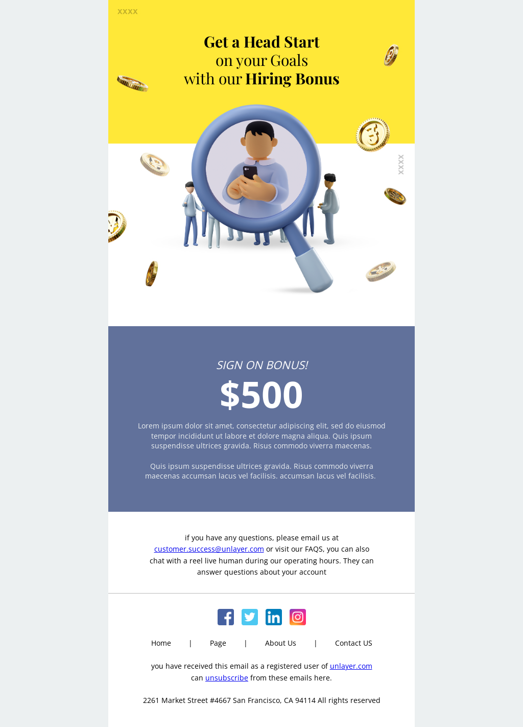 Hiring Bonus Email Template | Unlayer